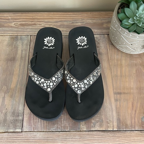 Yellow Box | Shoes | Yellow Box Black Wedge Jeweled Sandals | Poshmark
